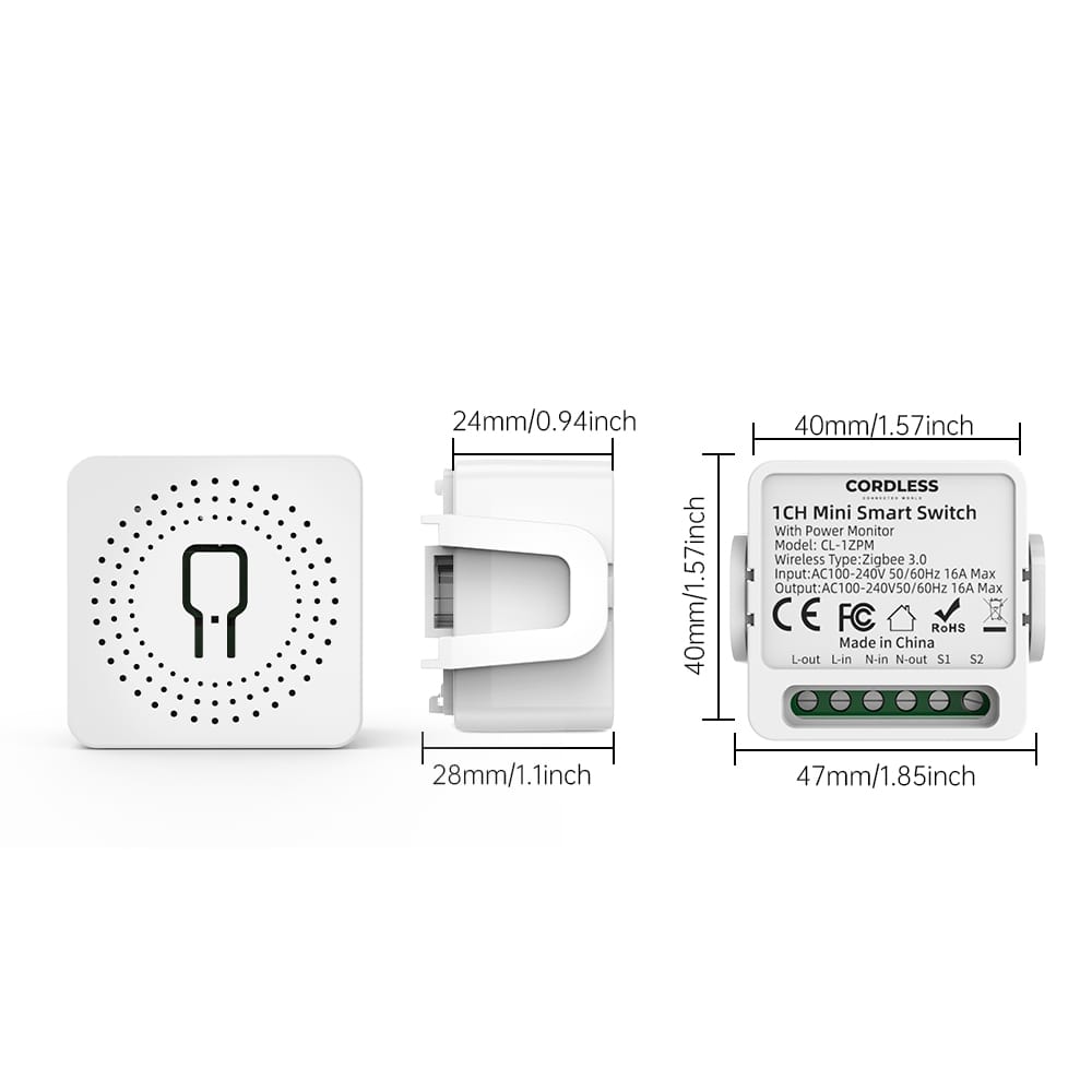CL-1ZPM Zigbee Mini Smart Switch with Power Monitor – White - Cord-less